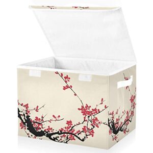 runningbear plum blossom large storage bins with lid collapsible storage bin storage basket clothes toys bin for shelves closet bookshelf