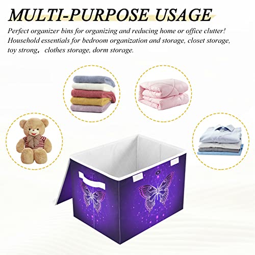 Shining Butterfly Large Storage Bins with Lid Collapsible Storage Bin Storage Cubes Rectangle Storage Bin for Home Laundry Room