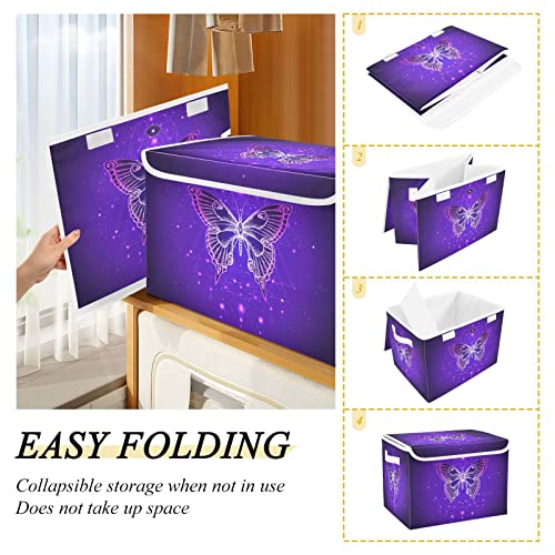 Shining Butterfly Large Storage Bins with Lid Collapsible Storage Bin Storage Cubes Rectangle Storage Bin for Home Laundry Room