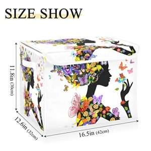 RunningBear Flowers Girl Butterflies Large Storage Bins with Lid Collapsible Storage Bin Storage Organizer Bin Cute Bin for Shelf Closet Nursery Home