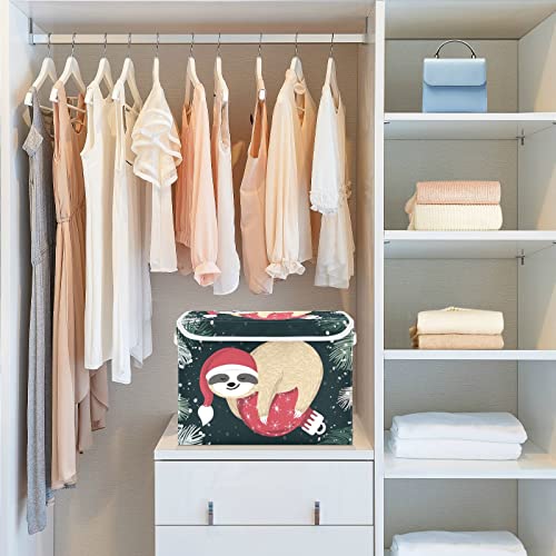 RunningBear Cute Sloth Christmas Large Storage Bins with Lid Collapsible Storage Bin Storage Box Fabric Foldable Storage Organizer Containes for Home Toys Clothes