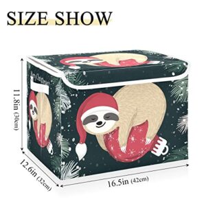 RunningBear Cute Sloth Christmas Large Storage Bins with Lid Collapsible Storage Bin Storage Box Fabric Foldable Storage Organizer Containes for Home Toys Clothes