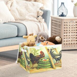 RunningBear Rooster Egg Large Storage Bins with Lid Collapsible Storage Bin Cube Basket Organizer Fabric Storage Baskets for Clothes Towels Magazine