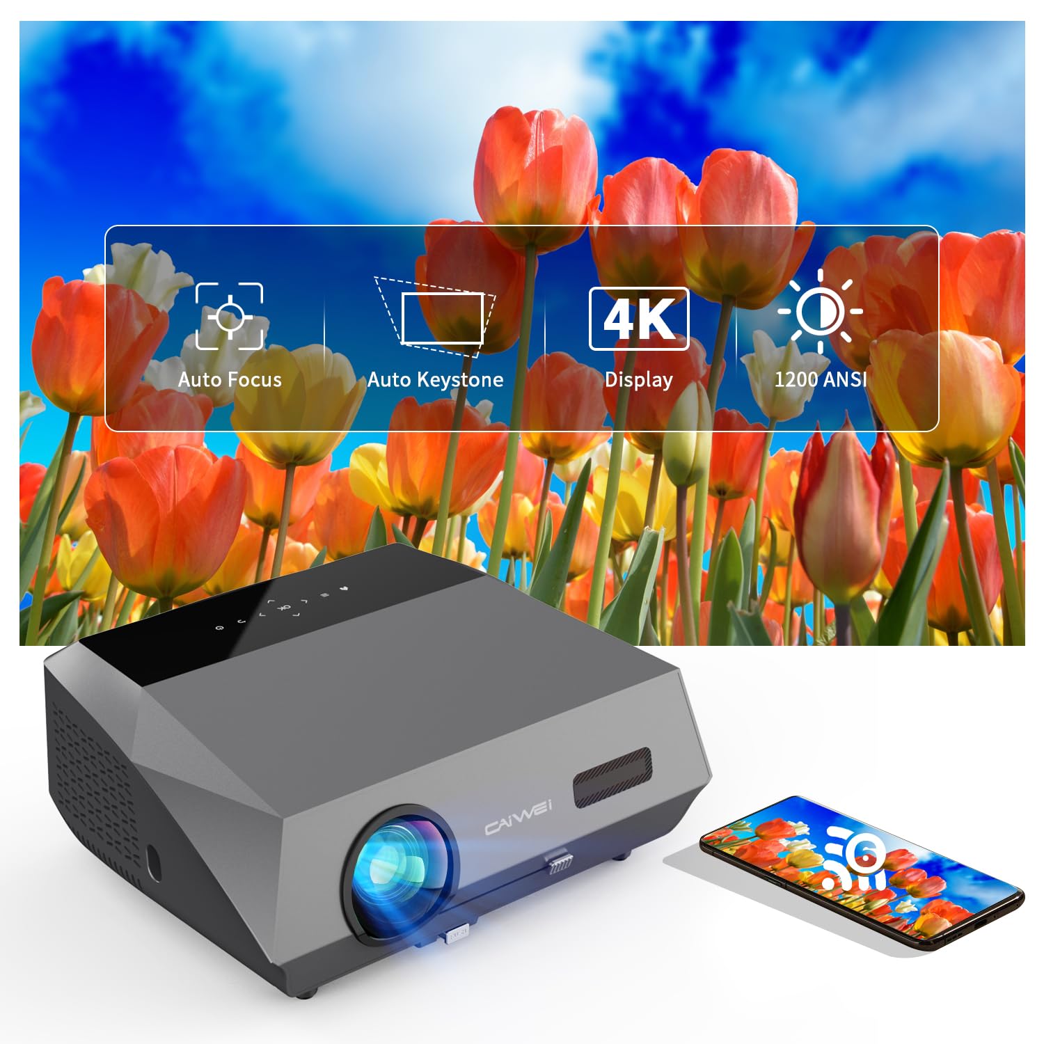 Android 4K Projector Outdoor with 5G WiFi Bluetooth, Native 1080p Home Theater Daytime Projector Auto Keystone, 2+16G Smart Streaming Proyector For Netflix,TV Stick,PS5,DVD,HDMI,USB,PPT