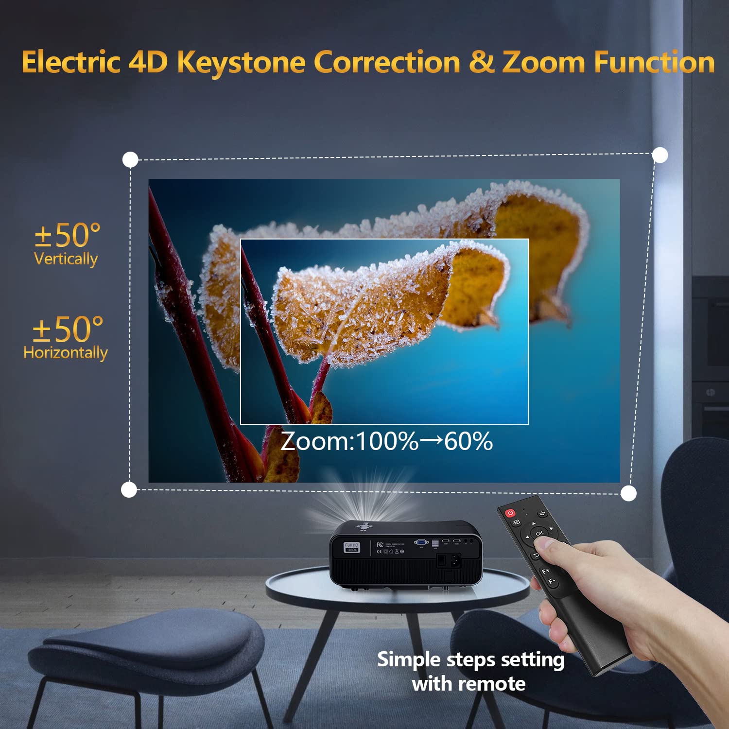 Android 4K Projector Outdoor with 5G WiFi Bluetooth, Native 1080p Home Theater Daytime Projector Auto Keystone, 2+16G Smart Streaming Proyector For Netflix,TV Stick,PS5,DVD,HDMI,USB,PPT