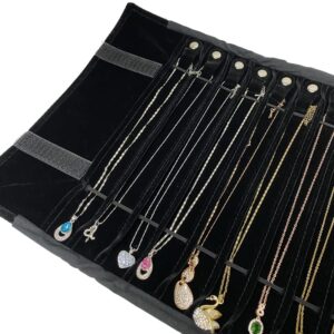 SCIKHEFT Portable Jewelry Roll Untangled Secure Necklace Travel Storage Bag Displays Holder 16 Chain (black velvet)