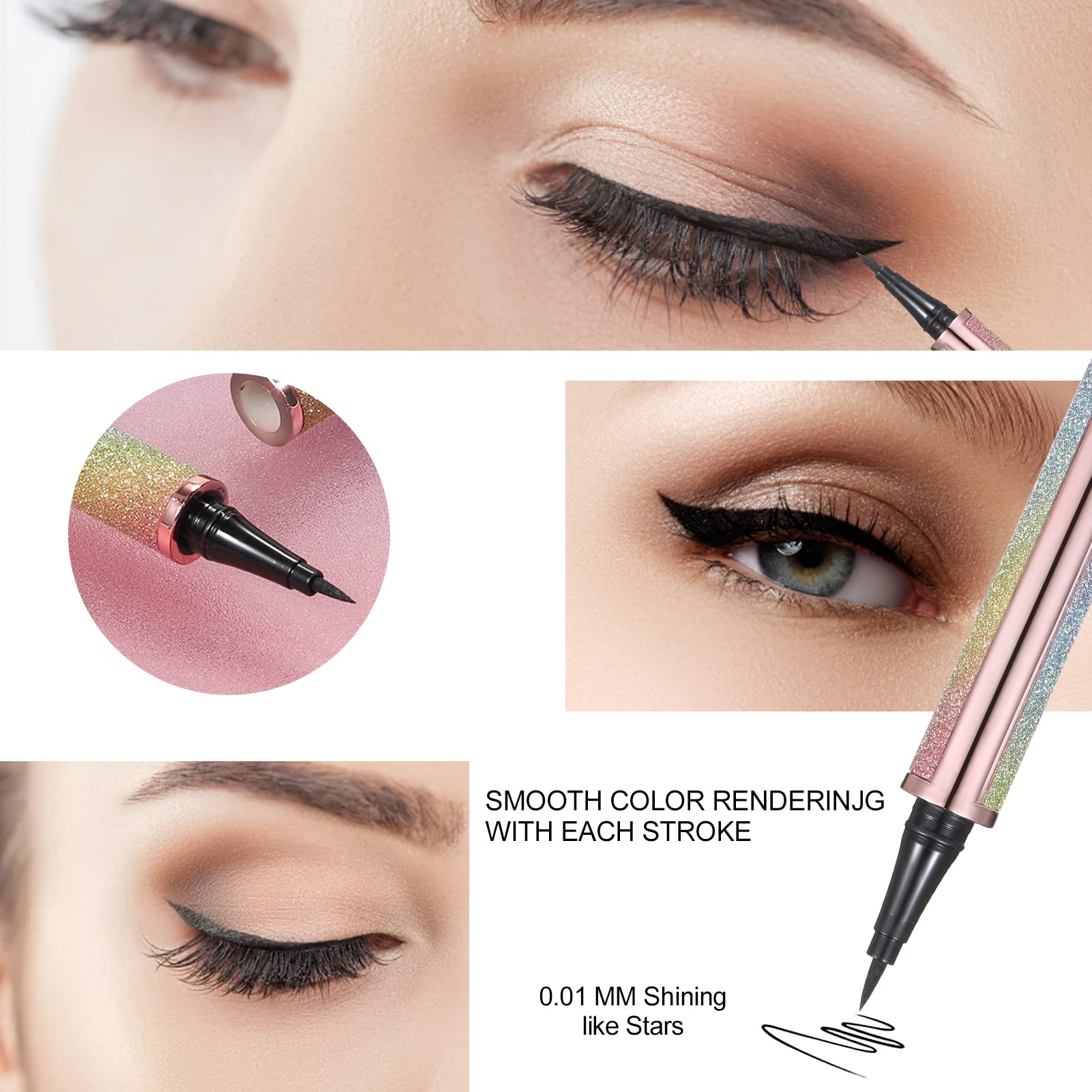 4D Silk Fiber Lash Mascara Liquid Eyeliner Set Waterproof Black Long Lasting Lengthening Thickening Eyelashes Smudge- proof 4D Mascara