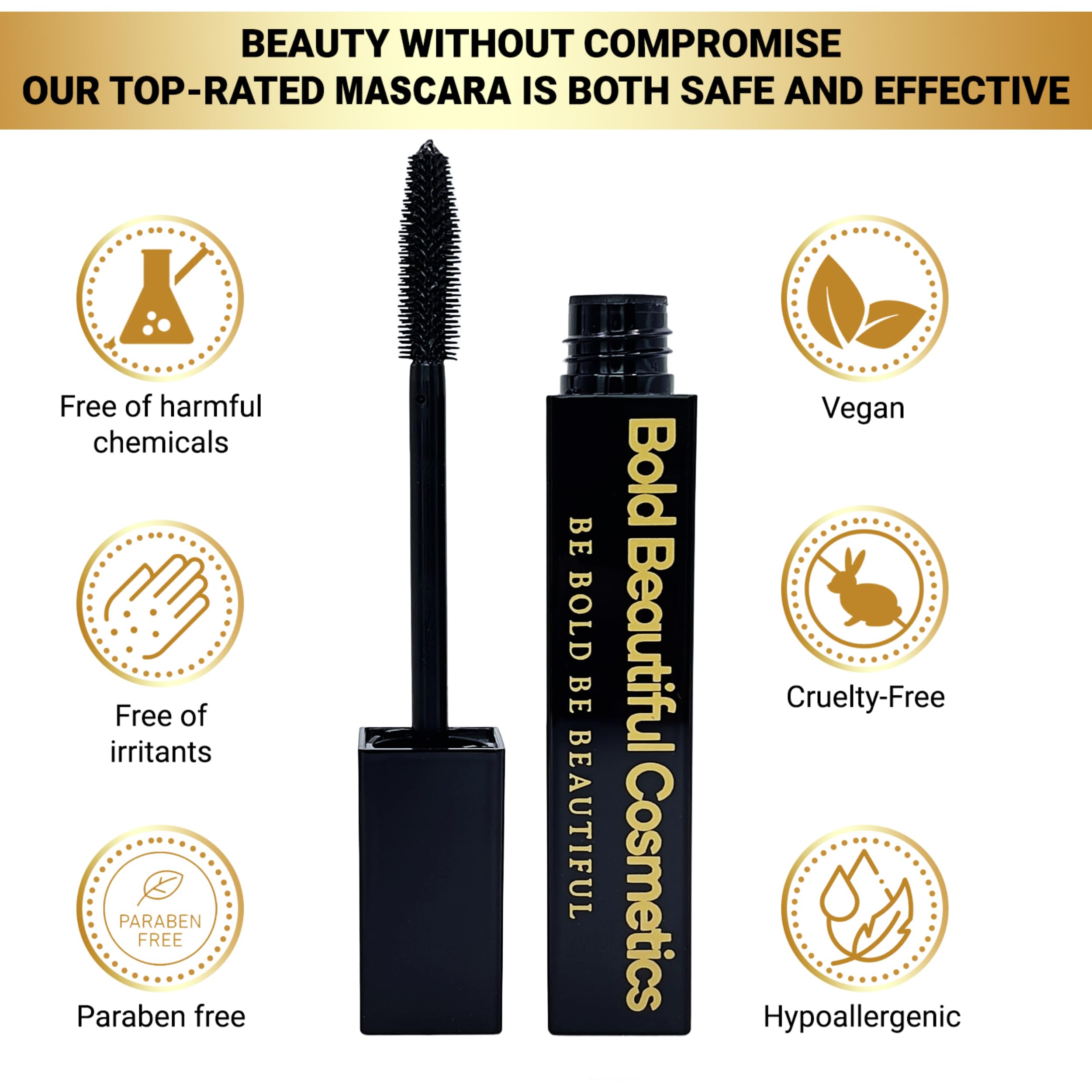 Black Mascara Volumizing and Lengthening by Bold Beautiful Cosmetics Define and Amplify Your Lashes All Day