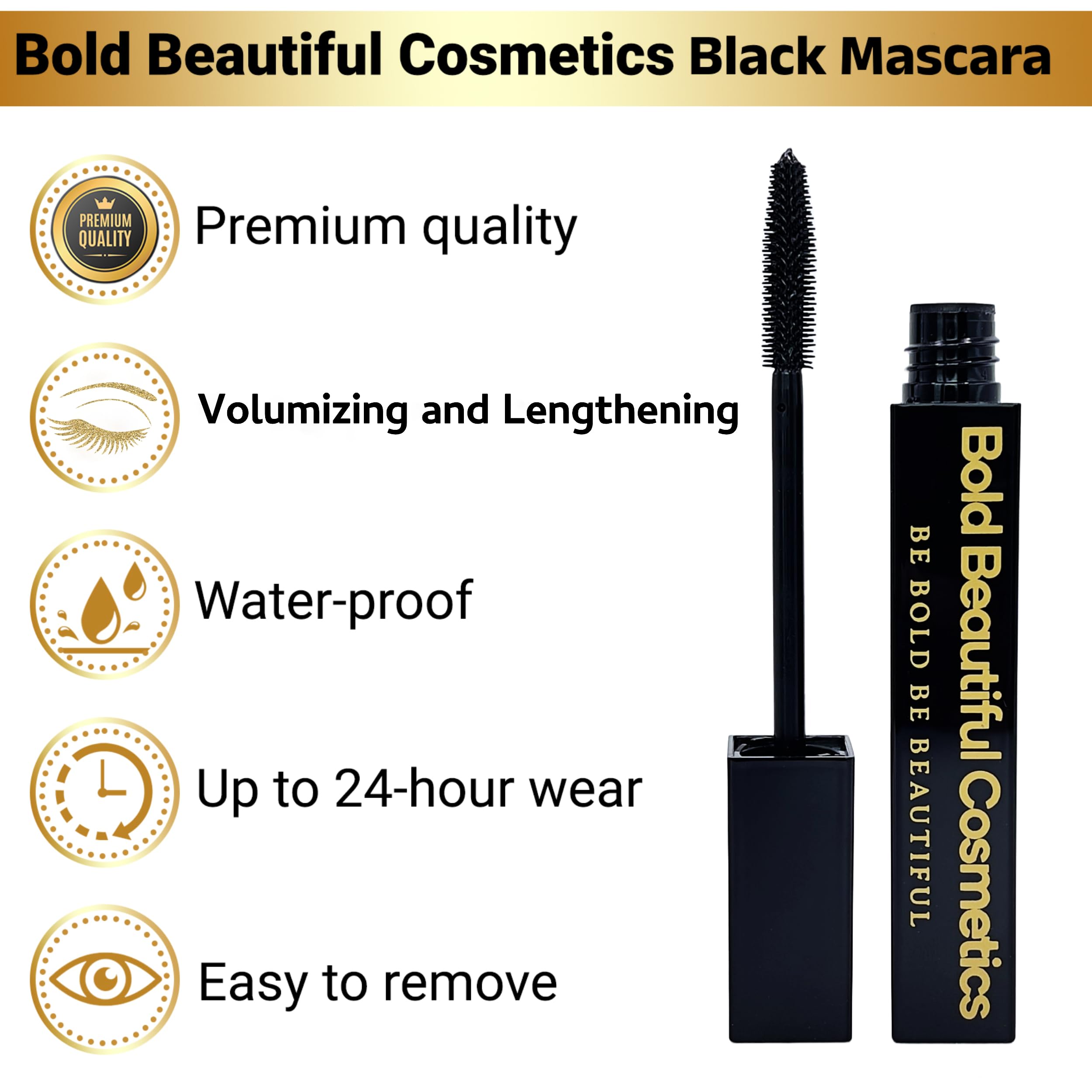 Black Mascara Volumizing and Lengthening by Bold Beautiful Cosmetics Define and Amplify Your Lashes All Day