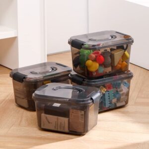 YYXB Black Latch Box/Bins with Handle and Lid, 8-Pack Plastic Clear Stackable Latching Box for Storage, Multi-Purpose, 5L/5.5 Quart