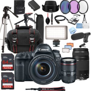 canon eos 5d mark iv dslr camera w/ef 24-105mm f/4 l is ii usm zoom lens + 75-300mm f/4-5.6 iii lens + led always on light + 128gb memory, filters, case, tripod + more (32pc bundle kit)