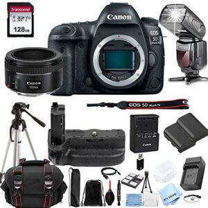 canon eos 5d mark iv dslr camera + canon ef 50mm f/1.8 stm lens + 128gb memory, ttl speedlite flash, battery grip, filters, case, tripod + more (30pc bundle kit)