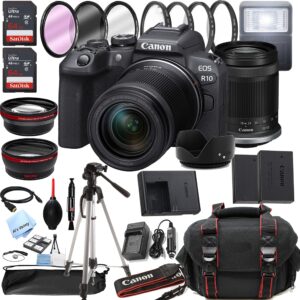 canon eos r10 mirrorless digital camera with rf-s 18-150mm f/3.5-6.3 is stm lens + 128gb memory + case + tripod + filters (38pc bundle)