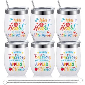 6 pack teacher gifts teacher tumbler bulk 12oz stainless steel teacher wine glass with lids and straws teacher appreciation, birthday gifts for daycare, kindergarten teacher (apple)