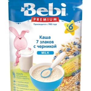 Bebi Premium 7 GRAINS with BLUEBERRY 200g From 6 Months - Ziplock Packaging NO GMO NO Palm Oil, Baby Kasha Milk Cereal for Babies, Imported From Europe