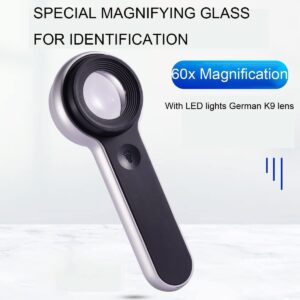 60X Handheld Magnifying Glass with Uv Light，Chargeable LED Illuminated Lighted Magnifier for Macular Degeneration, Seniors Reading, Soldering, Inspection, Coins, Jewelry, Exploring