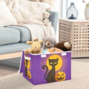 RunningBear Black Cat Halloween Large Storage Bins with Lid Collapsible Storage Bin Nursery Baskets Foldable Fabric Storage Boxes for Children Toys Playroom