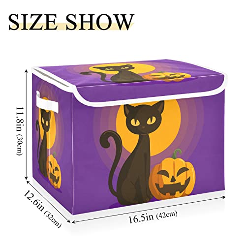 RunningBear Black Cat Halloween Large Storage Bins with Lid Collapsible Storage Bin Nursery Baskets Foldable Fabric Storage Boxes for Children Toys Playroom