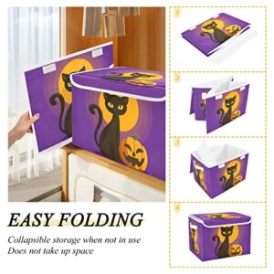 RunningBear Black Cat Halloween Large Storage Bins with Lid Collapsible Storage Bin Nursery Baskets Foldable Fabric Storage Boxes for Children Toys Playroom