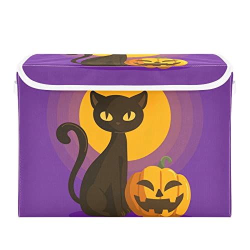 RunningBear Black Cat Halloween Large Storage Bins with Lid Collapsible Storage Bin Nursery Baskets Foldable Fabric Storage Boxes for Children Toys Playroom