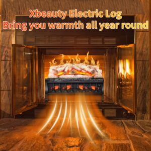 Electric Fireplace Log Heater, Realistic Flame and Ember Bed, Portable, Infrared, Thermostat 750W/1500W…