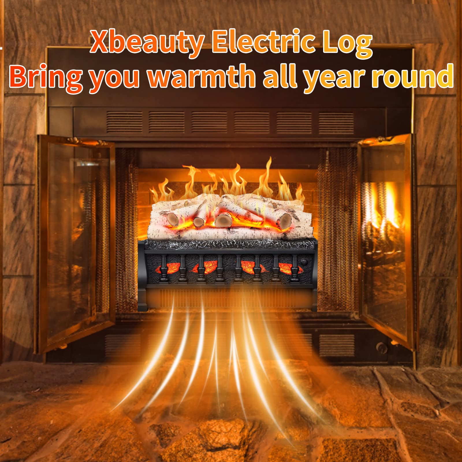 Electric Fireplace Log Heater, Realistic Flame and Ember Bed, Portable, Infrared, Thermostat 750W/1500W…