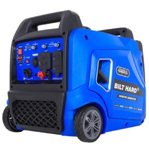 bilt hard generator 5500 watt, dual fuel quiet inverter generator with electric start, 120v nema 5-20r, nema tt-30r and 12v dc output, 224cc portable outdoor generators for home backup and rv ready