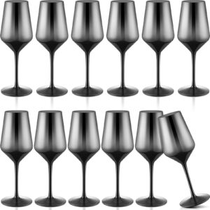 mumufy 12 pcs stemmed wine glasses black plastic stemmed drinking glasses 14 oz glasses drinkware reusable wine glasses set wine glassware for party wedding restaurant anniversary birthday