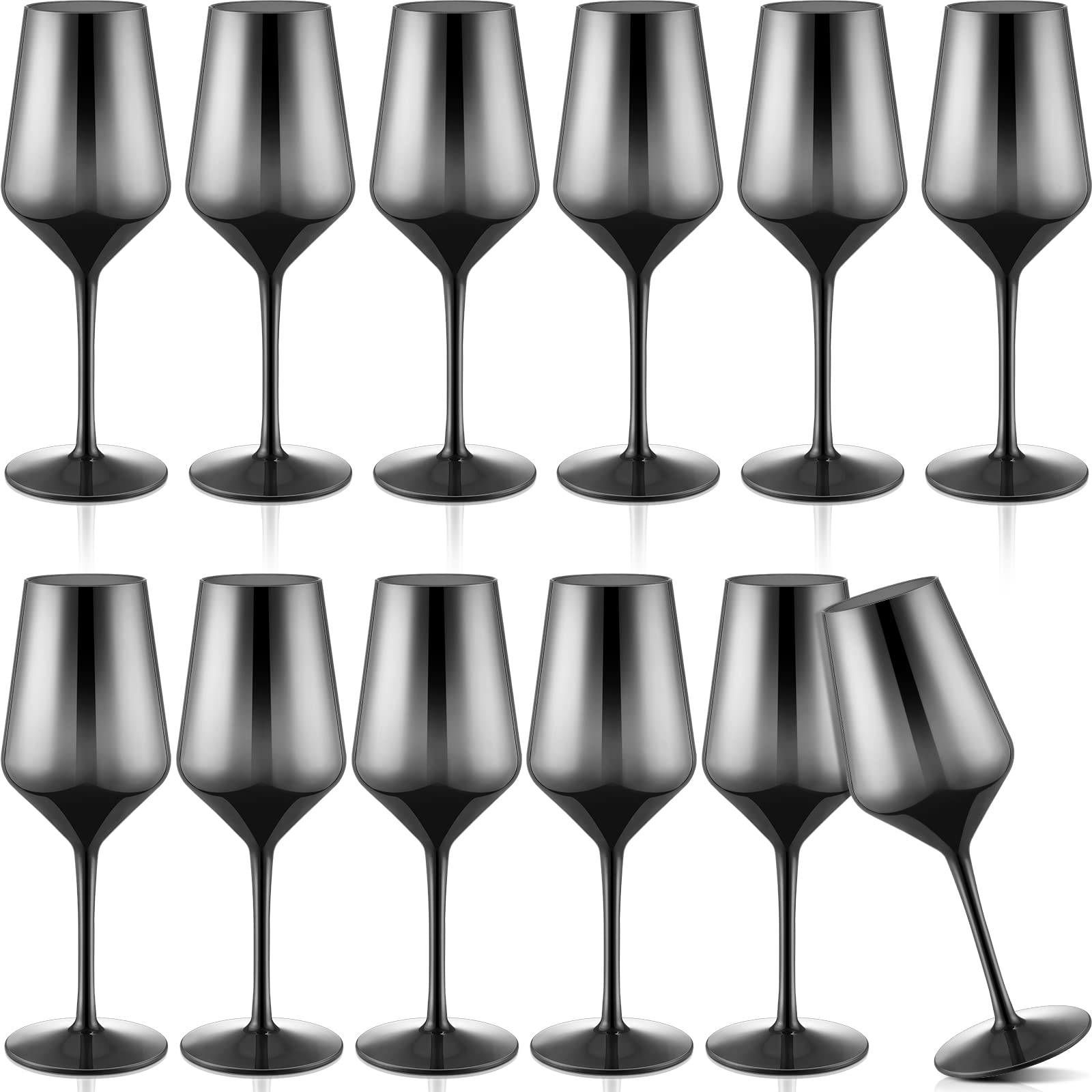 Mumufy 12 Pcs Stemmed Wine Glasses Black Plastic Stemmed Drinking Glasses 14 oz Glasses Drinkware Reusable Wine Glasses Set Wine Glassware for Party Wedding Restaurant Anniversary Birthday