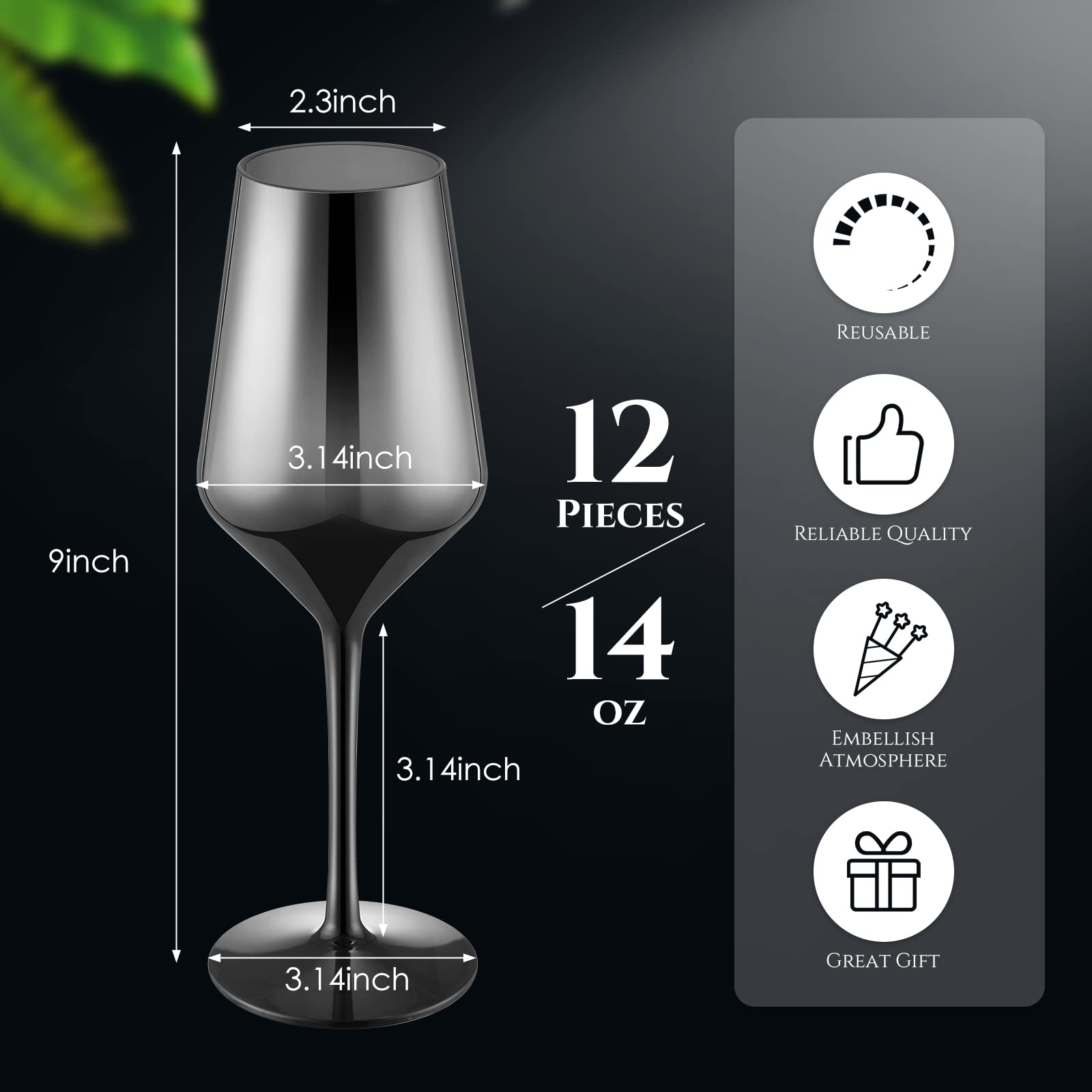 Mumufy 12 Pcs Stemmed Wine Glasses Black Plastic Stemmed Drinking Glasses 14 oz Glasses Drinkware Reusable Wine Glasses Set Wine Glassware for Party Wedding Restaurant Anniversary Birthday