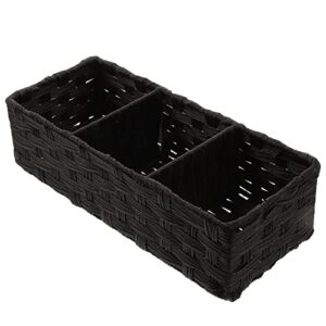 patkaw home decor rectangular baskets with 3 compartments hand woven shelf baskets sundries bin baskets organizer for shelves coffee table (black) toilet paper holder