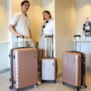 M Camel Mountain Luggage Sets 3 Piece Lightweight Durable Expandable Hard Shell Suitcase Set with TSA Lock Double Spinner Wheels - Rose Gold