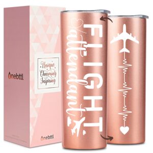 Onebttl Unique Flight Attendant Gifts for Women, Female Cabin Crew Members - Birthday, Holiday, Christmas gifts for Flight Attendant - 20 oz SS304 Rose Gold Stainless Steel Tumbler with Lid and Straw