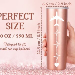 Onebttl Unique Flight Attendant Gifts for Women, Female Cabin Crew Members - Birthday, Holiday, Christmas gifts for Flight Attendant - 20 oz SS304 Rose Gold Stainless Steel Tumbler with Lid and Straw