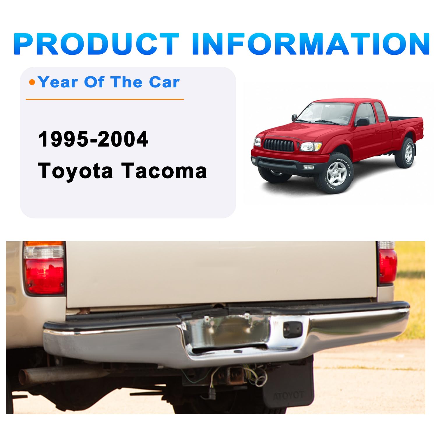 SOCKIR Rear Bumper Assembly Fit for 1995-2004 Toyota Tacoma Chrome Steel