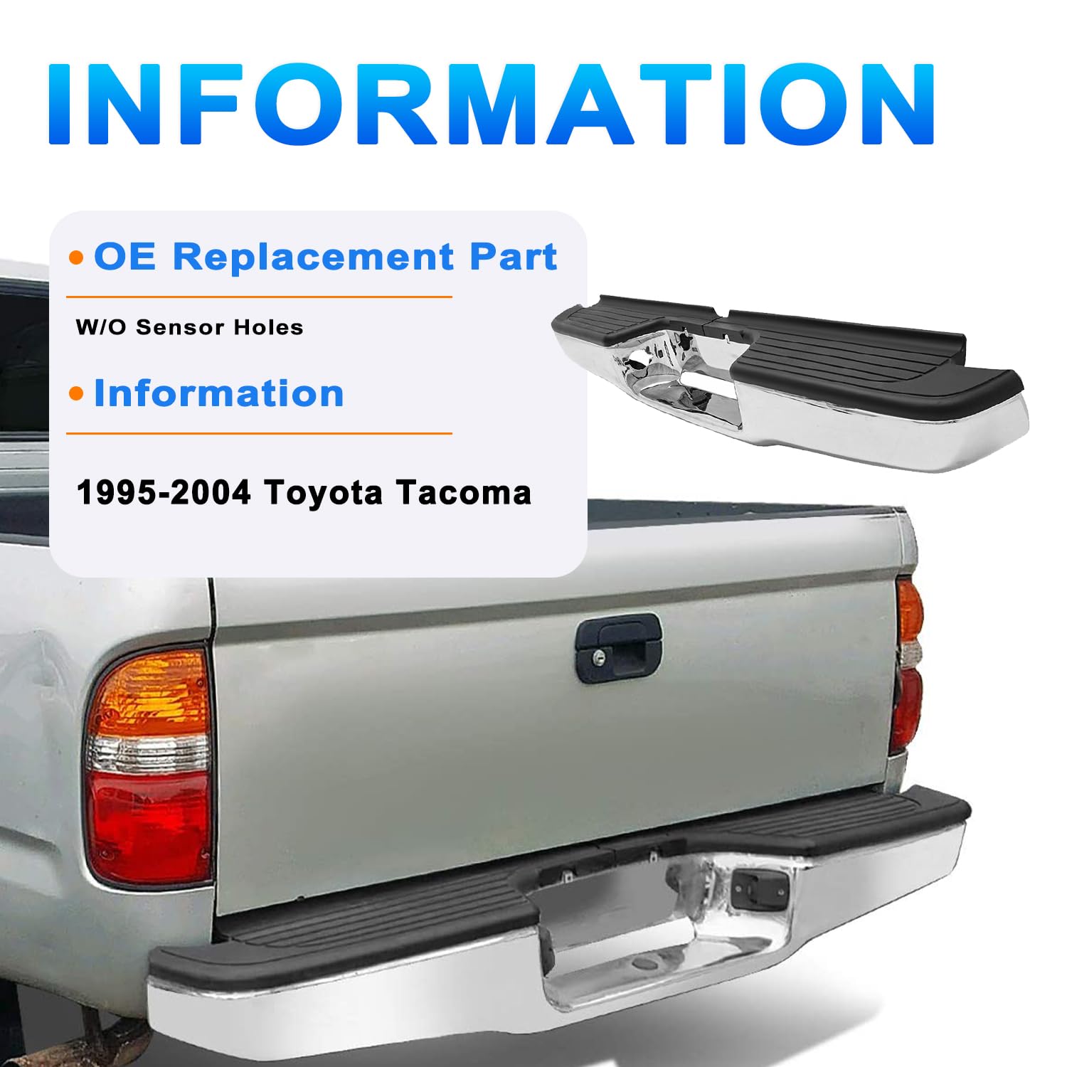 SOCKIR Rear Bumper Assembly Fit for 1995-2004 Toyota Tacoma Chrome Steel