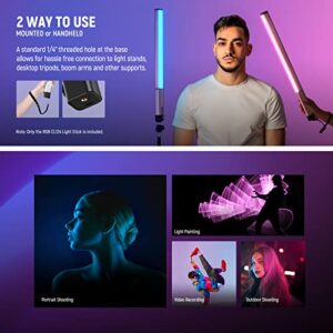 NEEWER CL124 RGB Handheld LED Light Stick Video Light Wand with APP Control & Metal Barndoor, 360°Full Color 16W 2500K-10000K CRI97+ Photography Tube Lighting with 17 Preset Scenes 2600mAh Battery