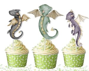 10 pcs dragon cupcake toppers - magical dragon cake decorations for fantasy parties