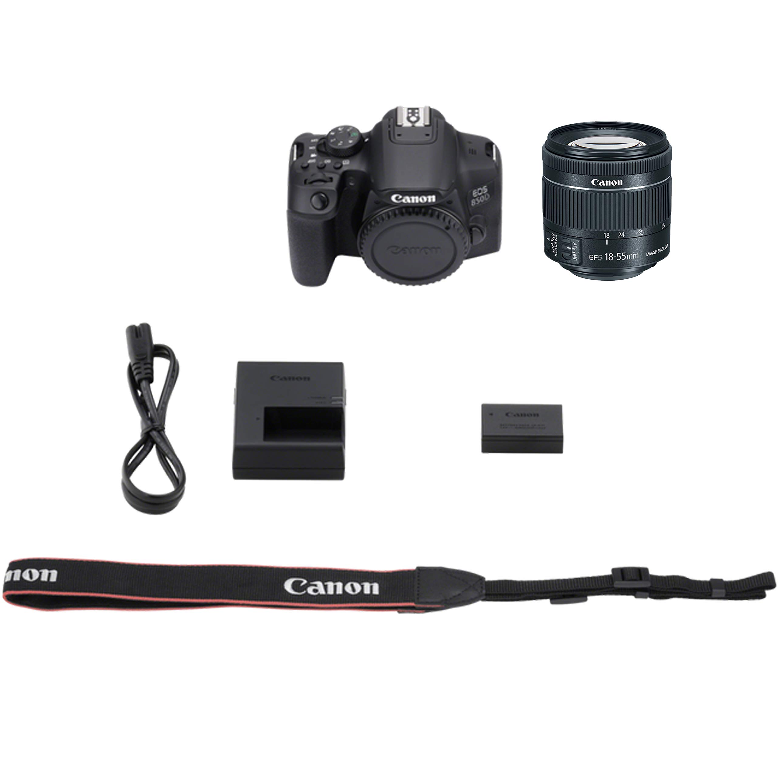 Canon EOS 850D (Rebel T8i) DSLR Camera w/EF-S 18-55mm F/4-5.6 is STM Zoom Lens + 128GB Memory + Case + Tripod + Filters (36pc Bundle)