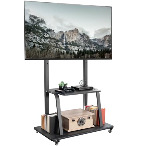 VIVO Heavy Duty Mobile TV Cart for 42 to 100 inch Screens up to 330 lbs, LCD LED OLED 4K Smart Flat and Curved Panels, Max 800x600 VESA, Metal AV Shelf, Locking Casters, Black, STAND-TV100C