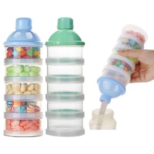 2 pcs 5 layers baby milk powder dispenser, portable formula dispenser, travel milk powder container, snack storage box (blue + green)