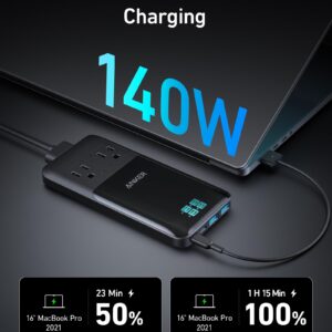 Anker Prime 6-in-1 USB C Charging Station, 140W Compact Power Strip for Work and Travel, 5 ft Detachable Extension Cord with 6 Ports, for iPhone 15/15 Plus/15 Pro/15 Pro Max(Non-Battery, Non-Wireless)