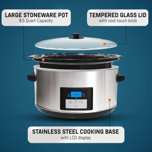 8.5-Quart Digital Programmable Slow Cooker - Adjustable Temp, Entrees, Stews & Dips