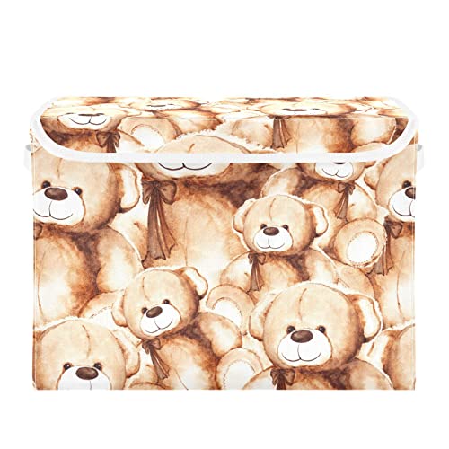 DOMIKING Lovely Teddy Bear Large Storage Bin with Lid Collapsible Shelf Baskets Box with Handles Closet Organizer for Clothes Toy Gift Storage