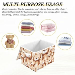 DOMIKING Lovely Teddy Bear Large Storage Bin with Lid Collapsible Shelf Baskets Box with Handles Closet Organizer for Clothes Toy Gift Storage