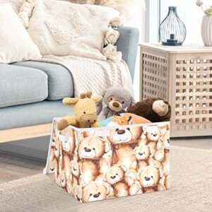 DOMIKING Lovely Teddy Bear Large Storage Bin with Lid Collapsible Shelf Baskets Box with Handles Closet Organizer for Clothes Toy Gift Storage