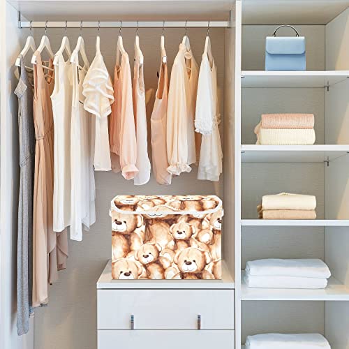 DOMIKING Lovely Teddy Bear Large Storage Bin with Lid Collapsible Shelf Baskets Box with Handles Closet Organizer for Clothes Toy Gift Storage