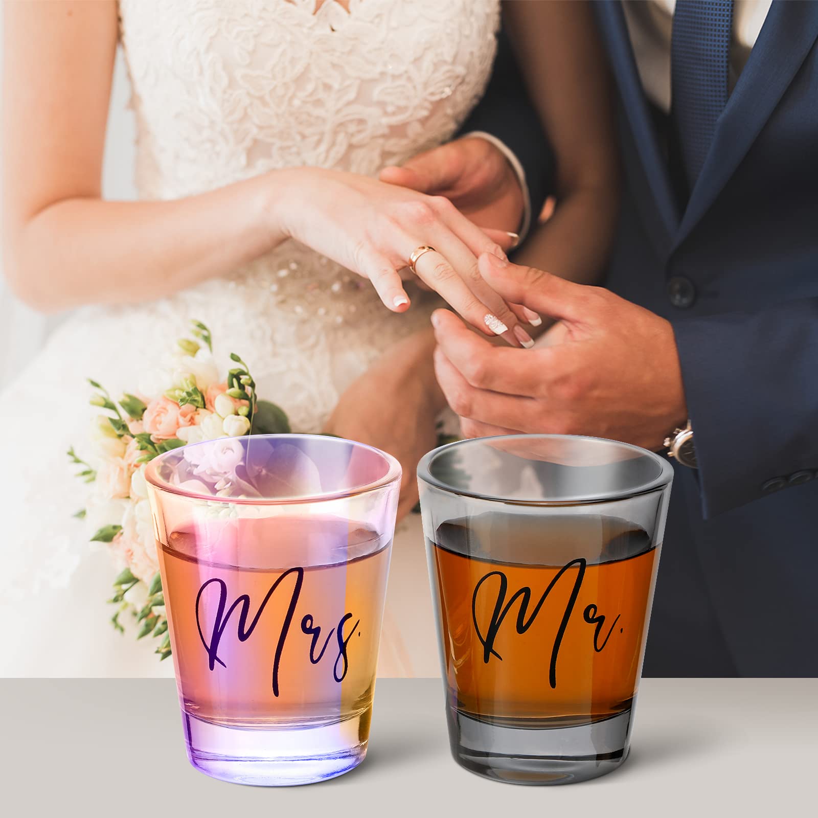 2 Pieces Mr and Mrs Glasses Bride and Groom Wedding Wine Glasses Funny Bride Wine Glass 2 oz Wine Glasses Mr and Mrs Engagement Gifts Stemless Wine Glass for Newlyweds Couples