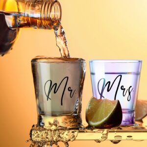 2 Pieces Mr and Mrs Glasses Bride and Groom Wedding Wine Glasses Funny Bride Wine Glass 2 oz Wine Glasses Mr and Mrs Engagement Gifts Stemless Wine Glass for Newlyweds Couples