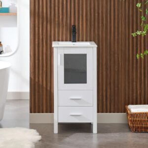 UEV 16" Modern Bathroom Vanity Set, Small Bathroom Vanity with Ceramic Basin, with One Door and Two Drawers, Minimalist Bathroom Vanity (Without Faucet)